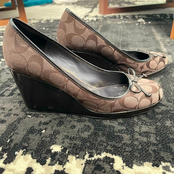 Coach | Shoes | Coach Signature Fabric 4in Wedges | Poshmark